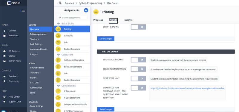 Introducing Codio Coach Extensibility: Tailored AI Learning Assistants for Your Classroom